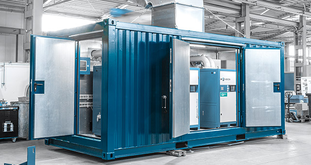 Three Aerzen Turbo machines in a special container - Aerzen Relaunch